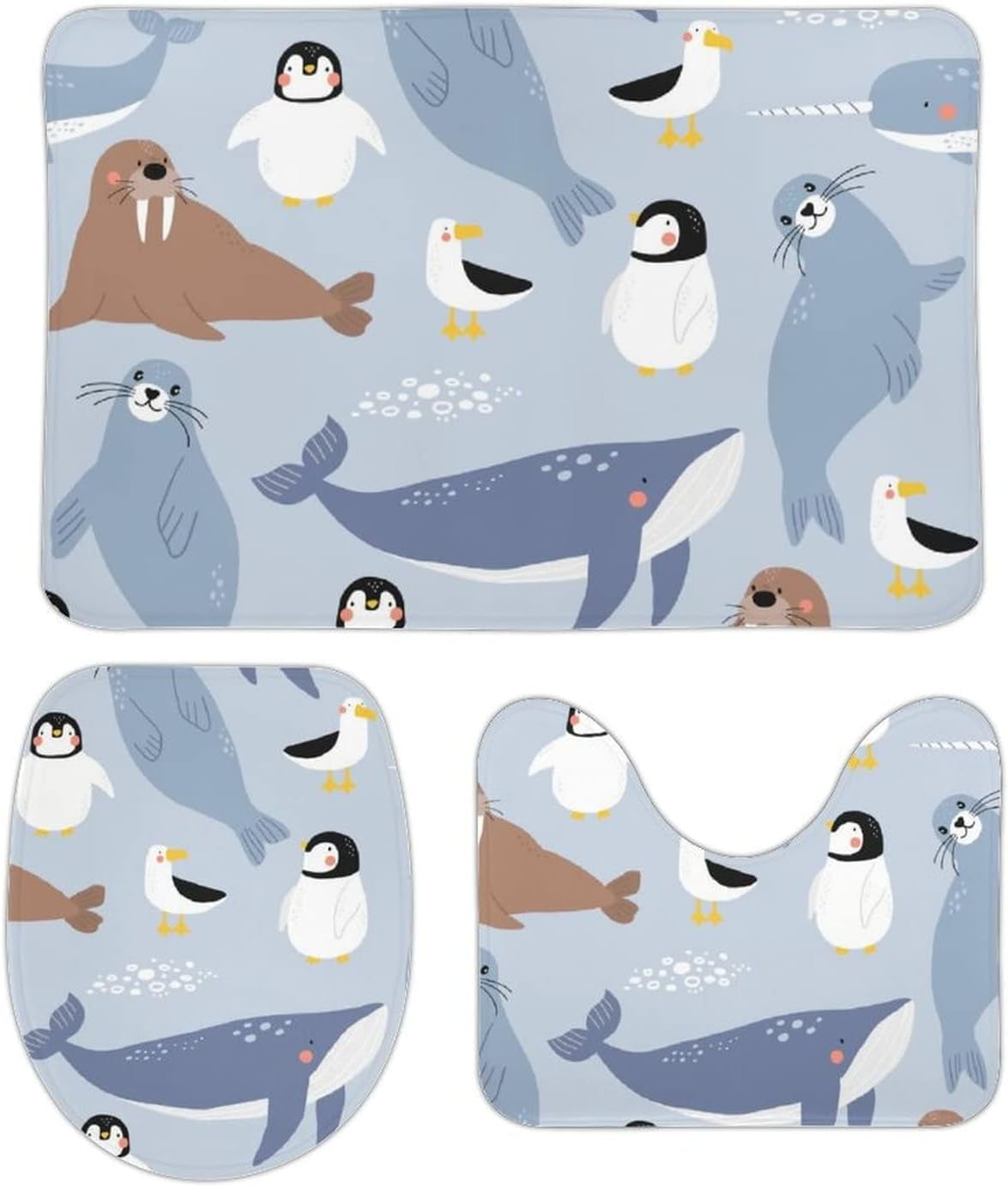 3 Piece Bath Rugs Set Fashion Seals Sea Lions Penguins Seagulls Whales ...