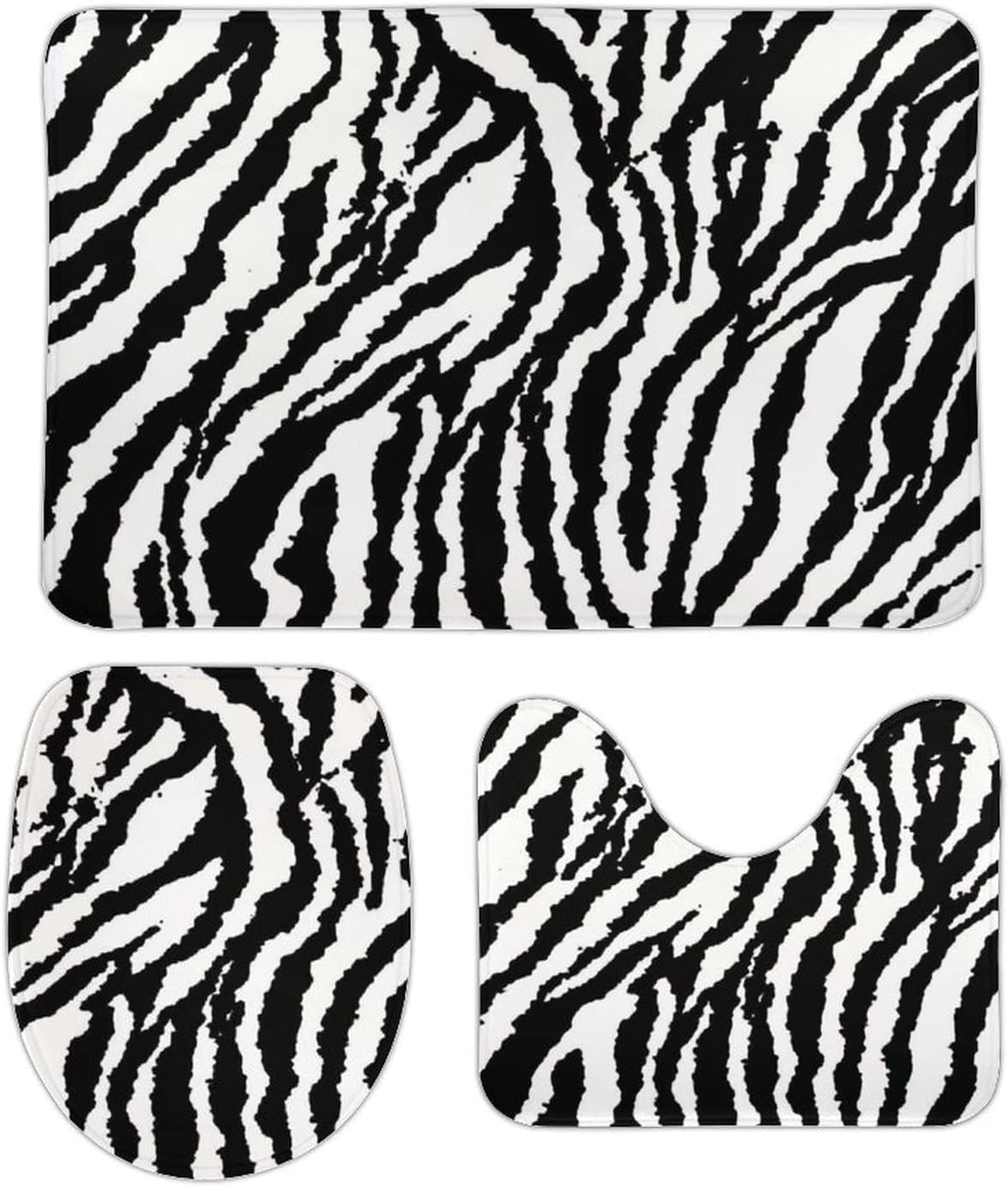 3 Piece Bath Rugs Set Fashion Zebra Skin Non Slip Ultra Soft Bathroom ...