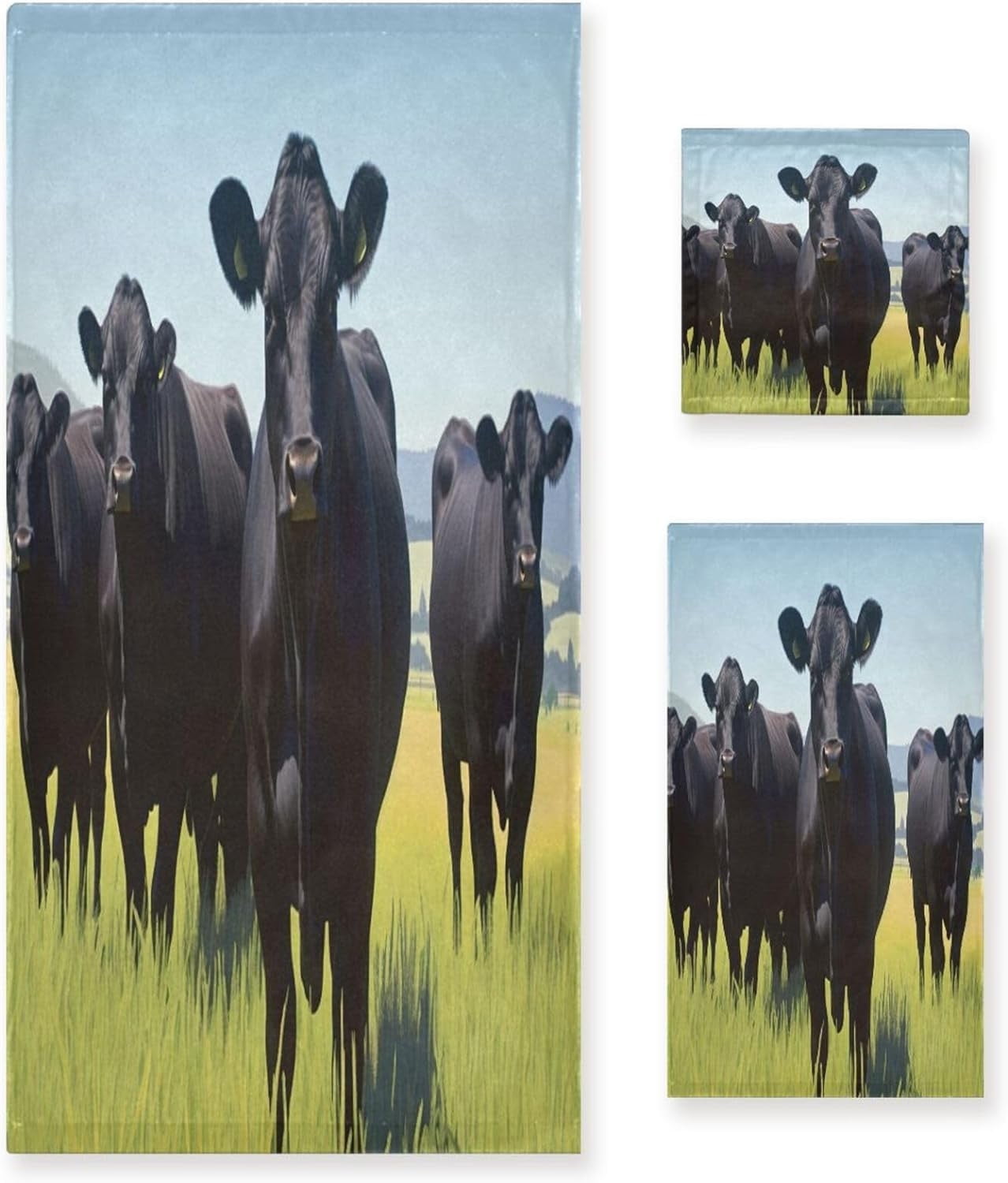 3 Piece Bath Towels Set, Super Soft Absorbent Black Cows Towels for ...