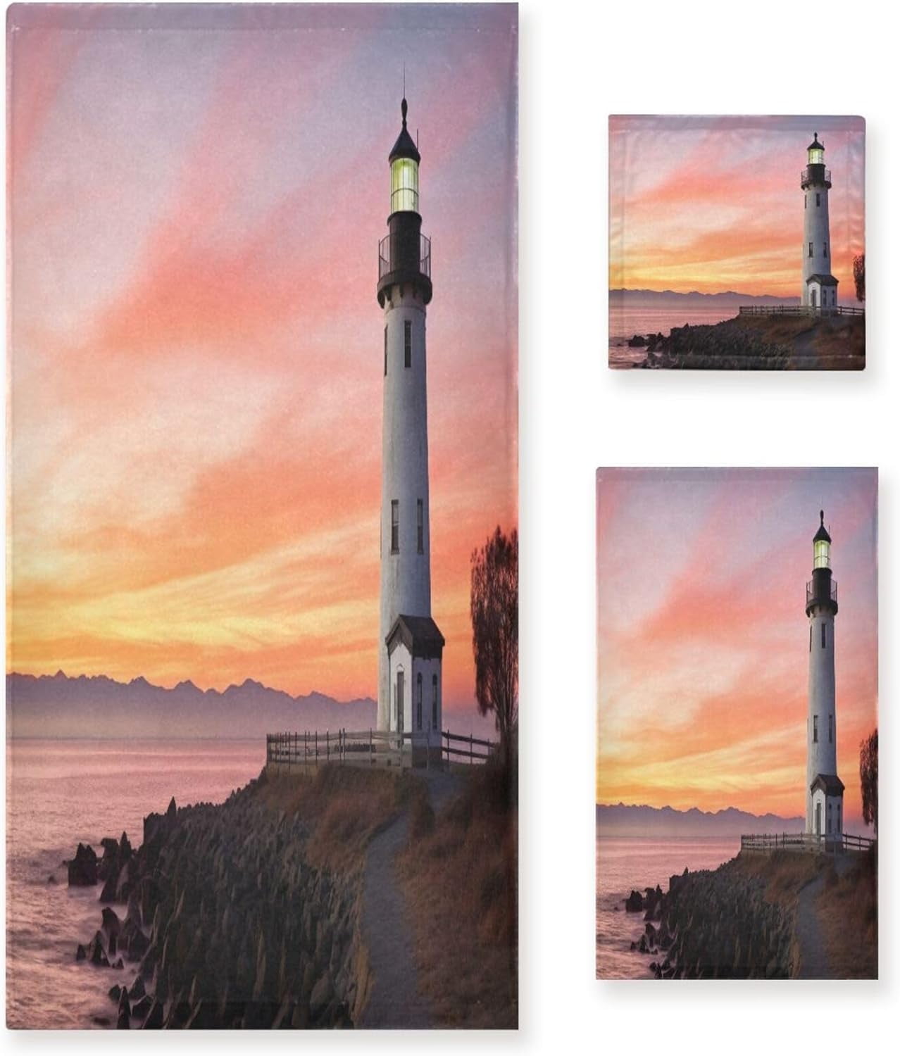 3 Piece Bath Towels Set, Super Soft Absorbent Lighthouse Towels for ...