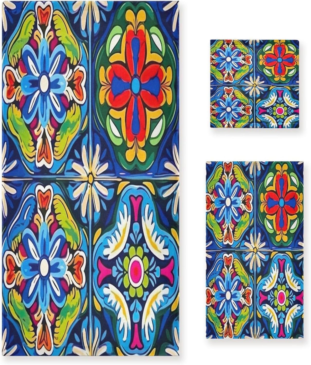 3 Piece Bath Towels Set, Super Soft Absorbent Mexican Tile Towels for ...