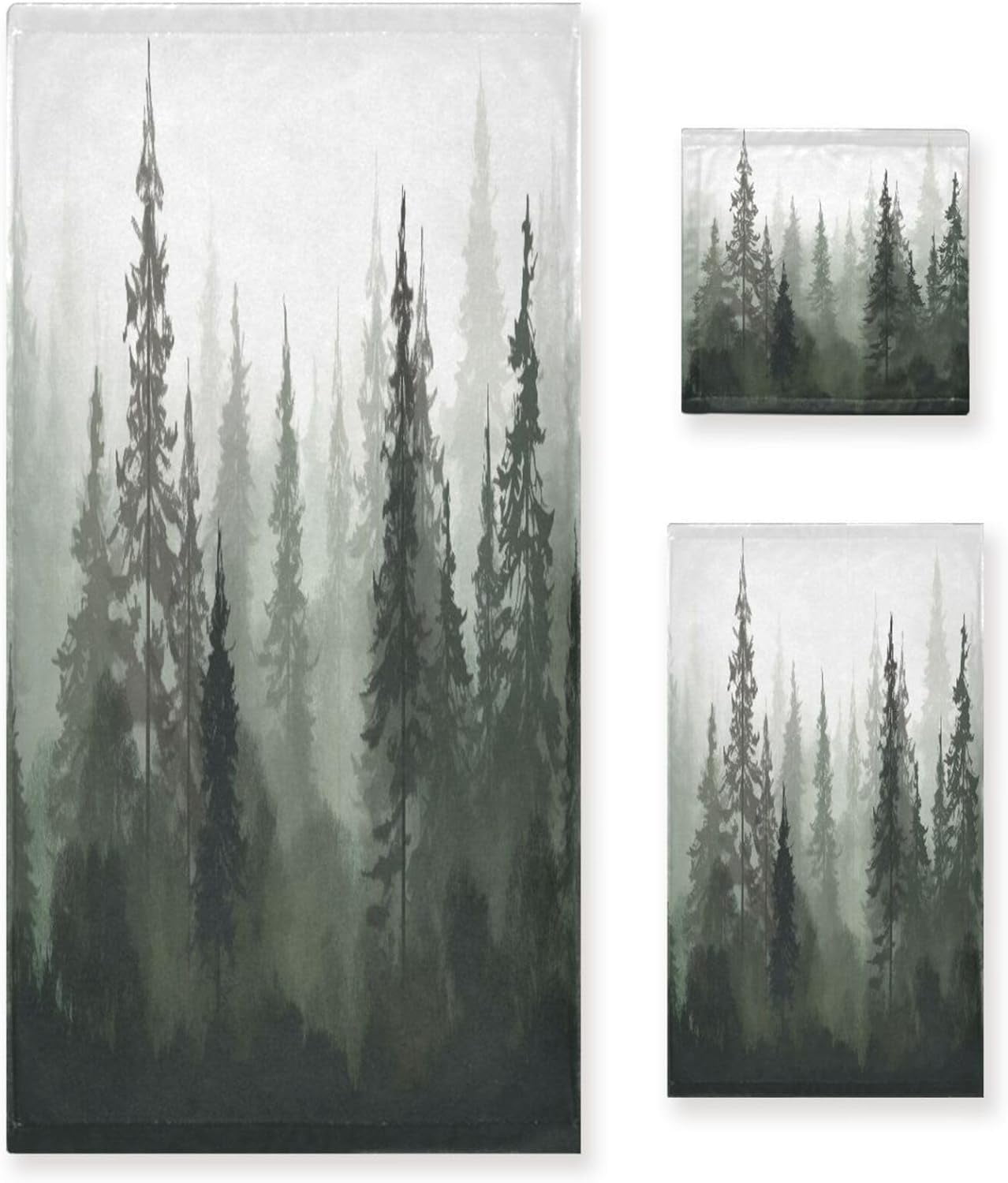 3 Piece Bath Towels Set, Super Soft Absorbent Pine Trees Towels for ...