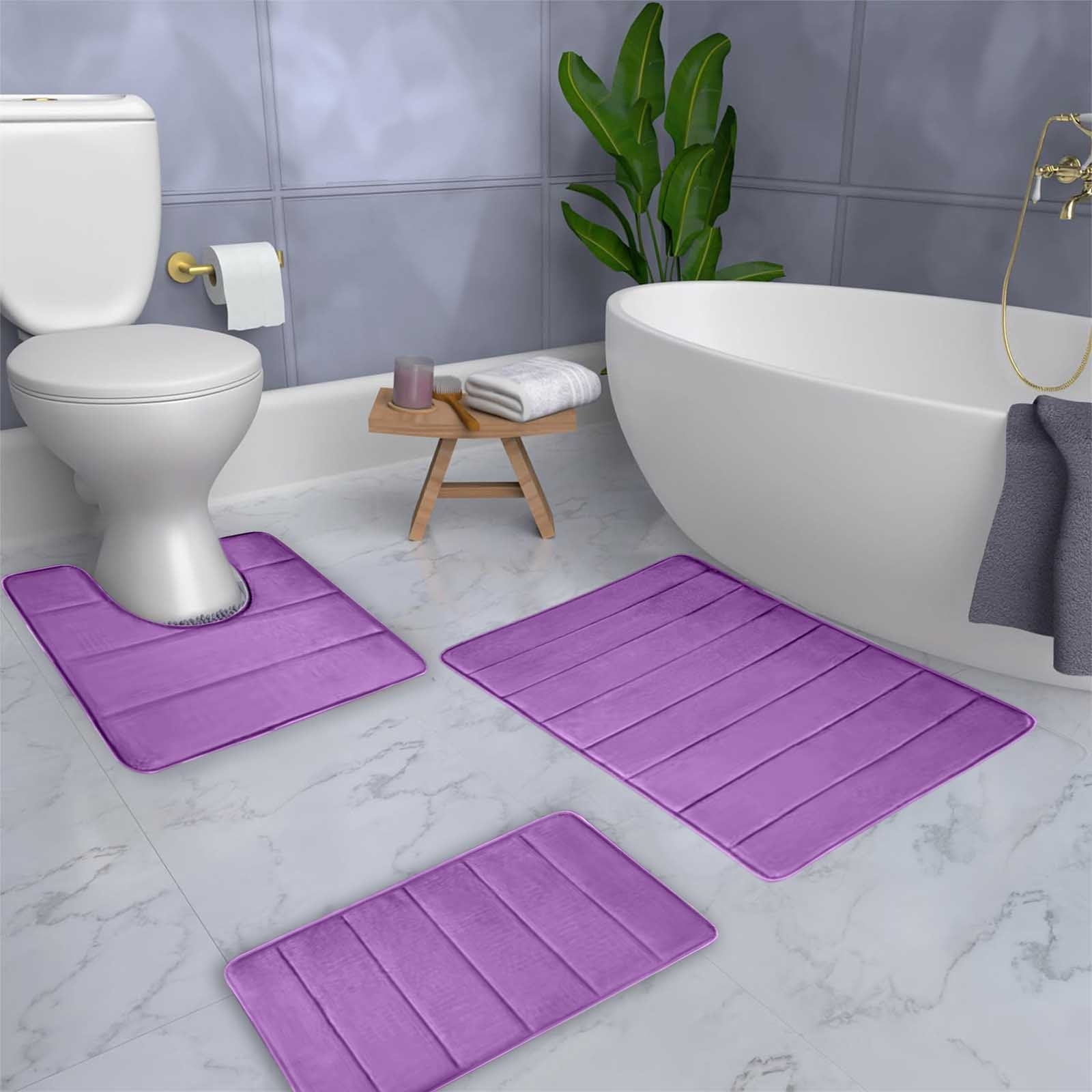 3-Piece Bathroom Rug Set | Absorbent Quilted Toilet & Shower Mats ...