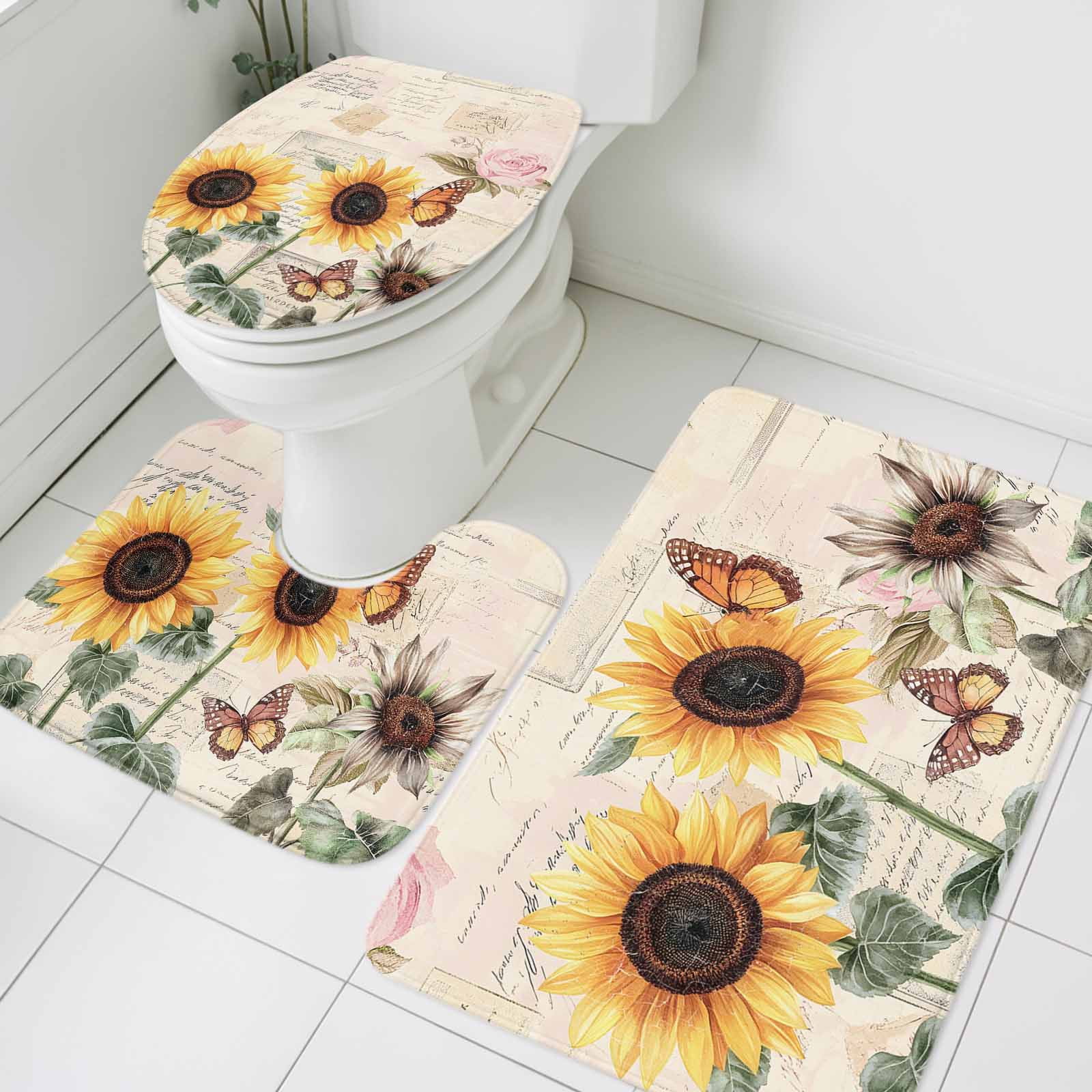 3 Piece Bathroom Rug Set, American Pastoral Style Non Slip Bath Mat ...