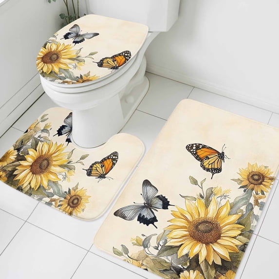 3 Piece Bathroom Rug Set, American Pastoral Sunflower Non Slip Bath Mat ...