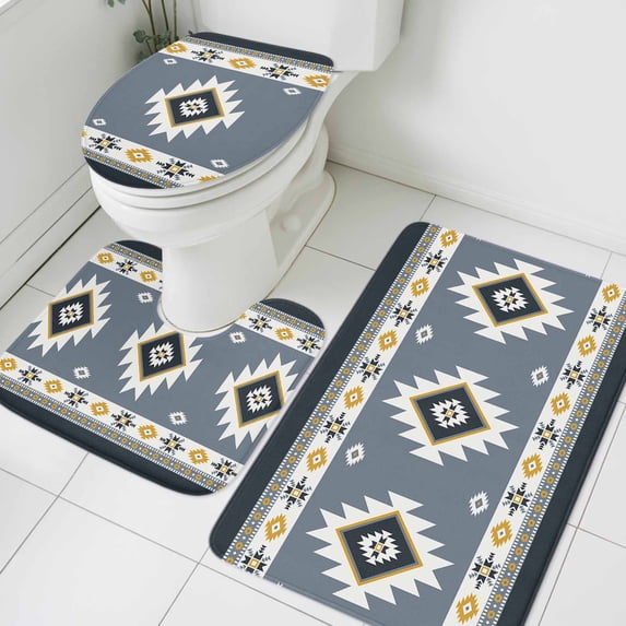 3 Piece Bathroom Rug Set, Aztec Non Slip Bath Mat with Contour Toilet ...