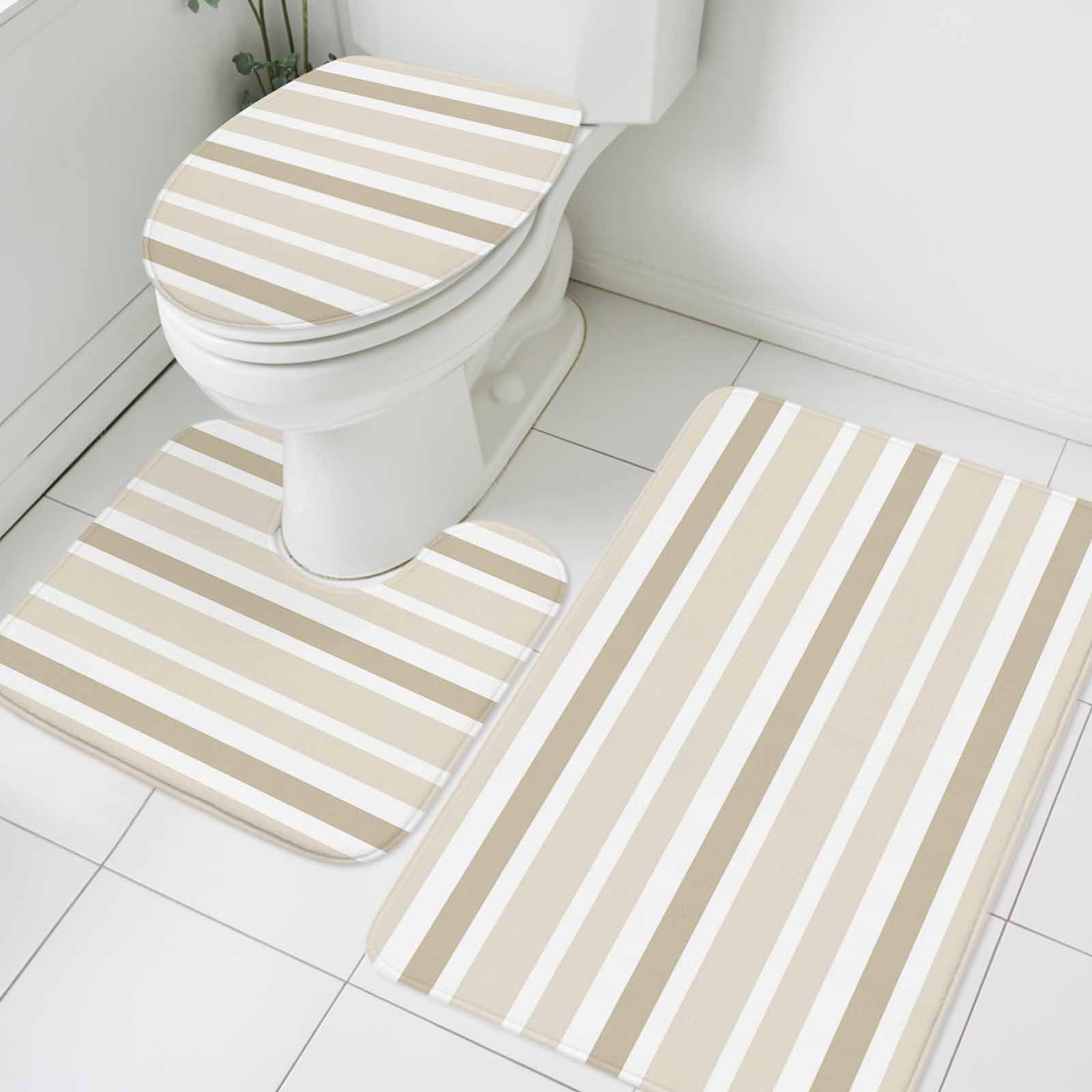 3 Piece Bathroom Rug Set, Beige Brown Non Slip Bath Mat with Contour ...