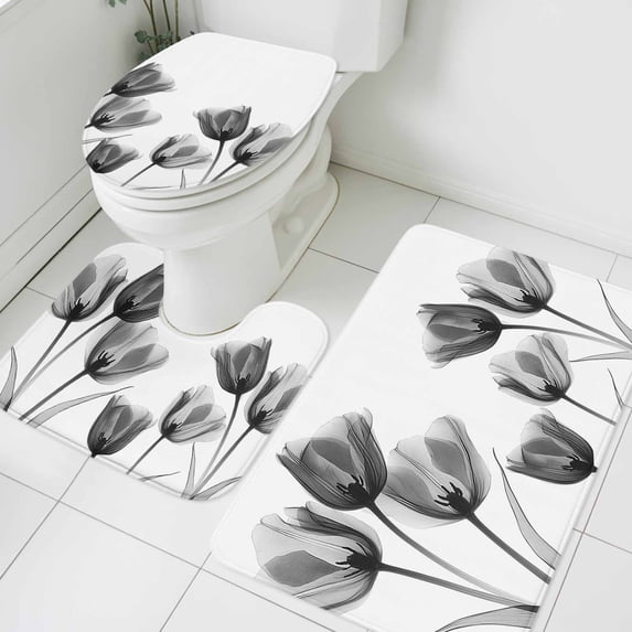 3 Piece Bathroom Rug Set, Black Tulip Non Slip Bath Mat with Contour ...