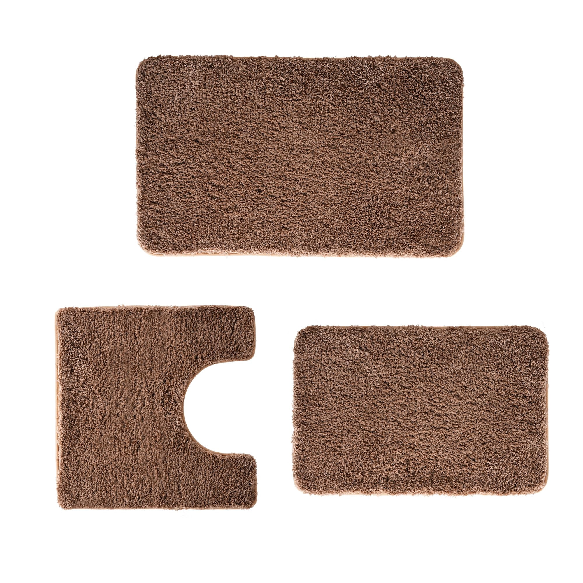 3 Piece Bathroom Rug Set Champagne U-Shaped Toilet Mat Fluffy Water ...