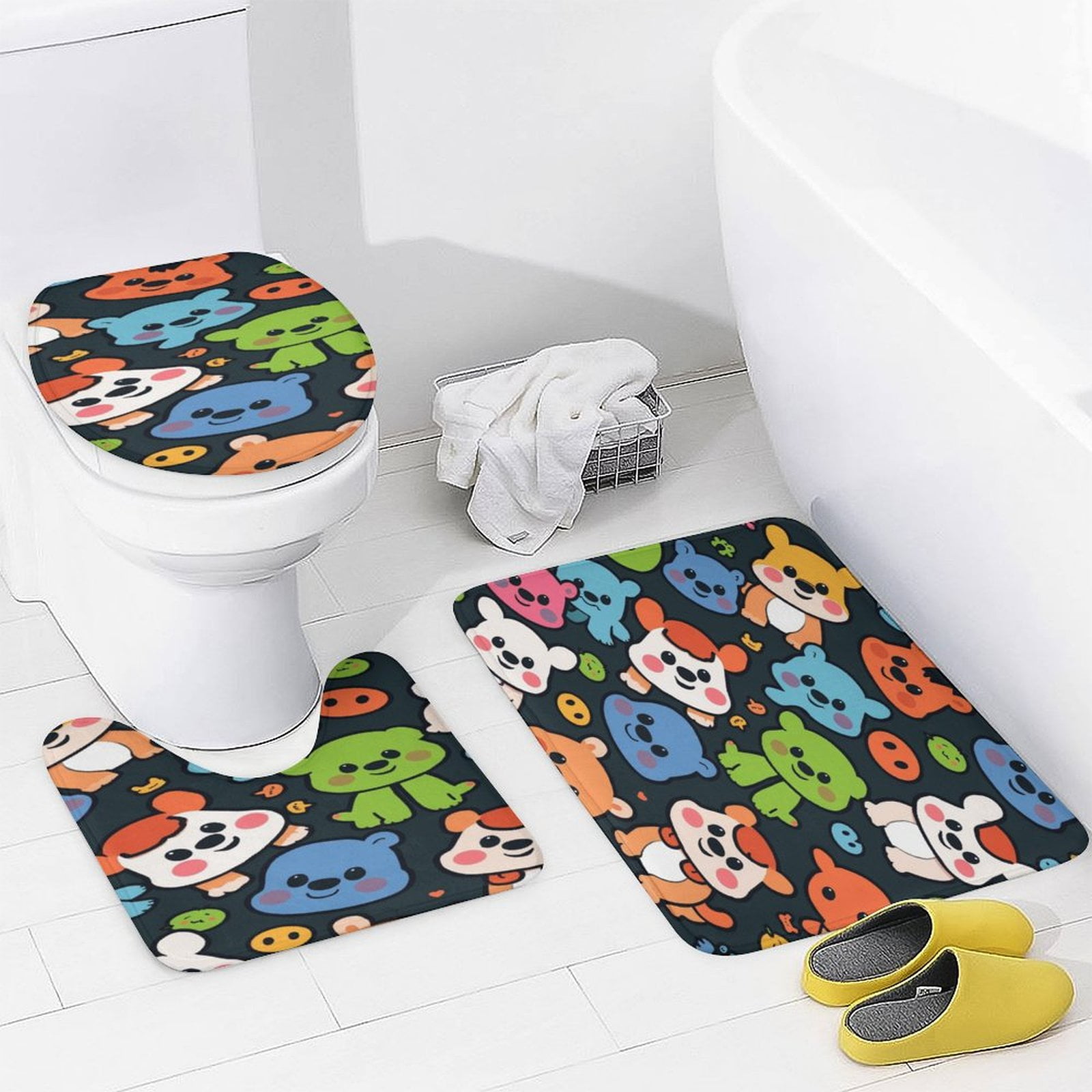 3 Piece Bathroom Rug Set Color Cartoon Pattern Non-Slip Contour Mat ...