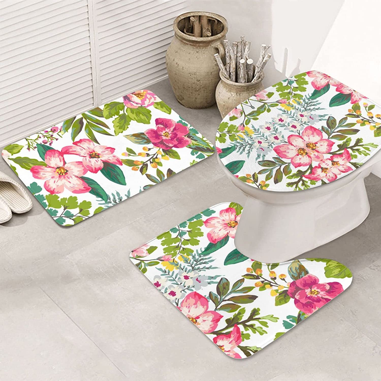 3 Piece Bathroom Rug Set Contour Rug Toilet Lid Cover Shower Rug Set ...