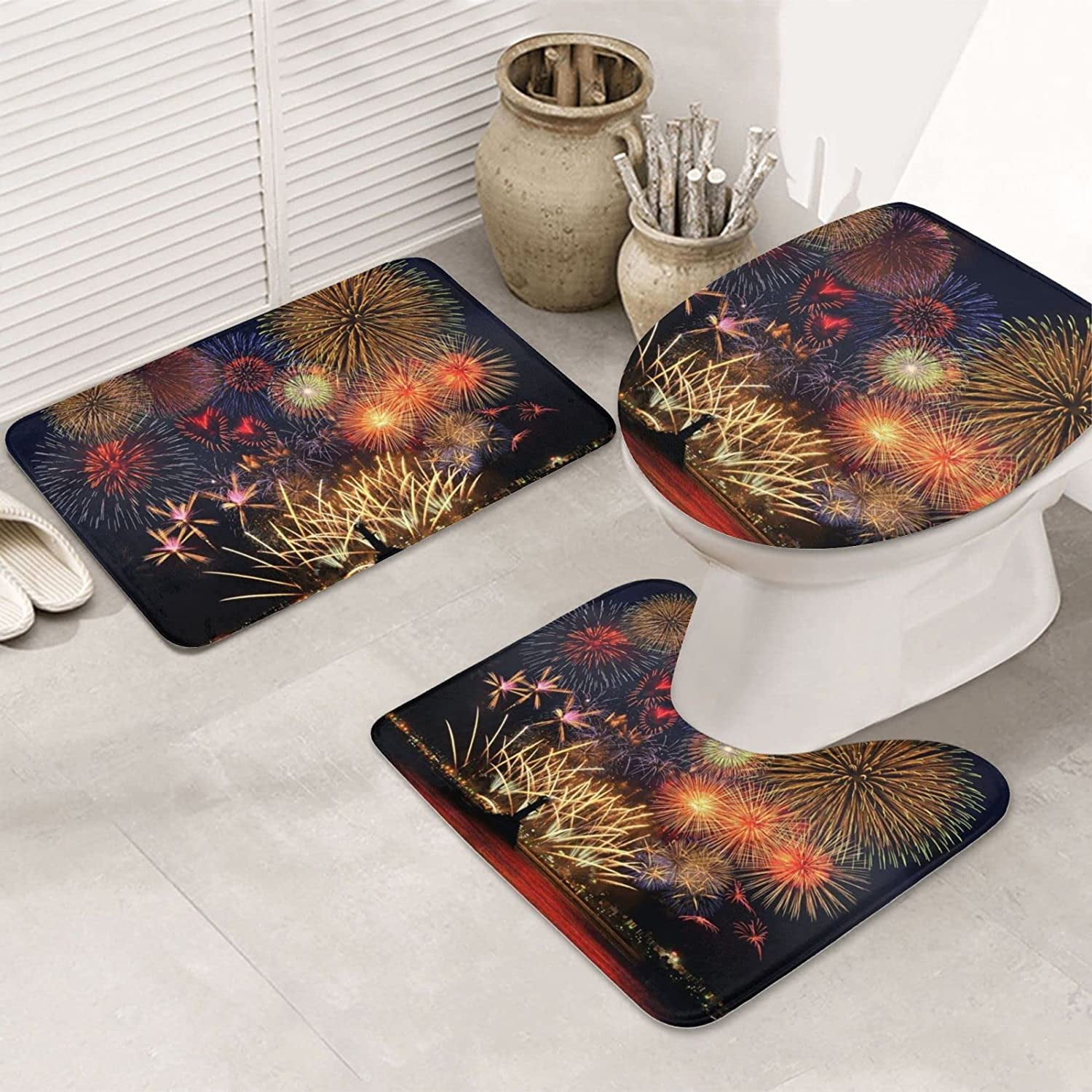 3 Piece Bathroom Rug Set Contour Rug Toilet Lid Cover Shower Rug Set s ...