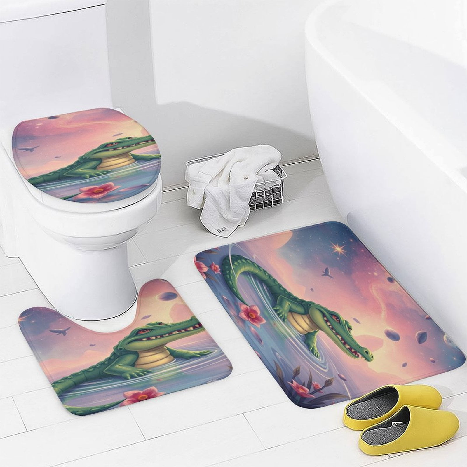3 Piece Bathroom Rug Set Cosmic Gator Dreams Non-Slip Contour Mat ...