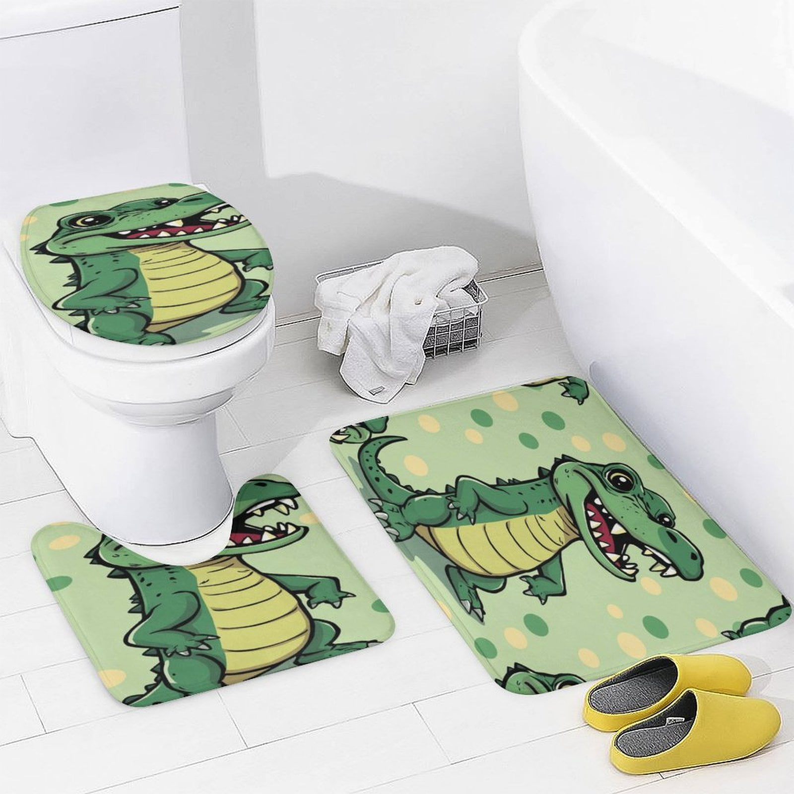 3 Piece Bathroom Rug Set Cute Baby Gator Non-Slip Contour Mat + Toilet ...