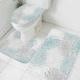 3 Piece Bathroom Rug Set, Floral Pattern Non Slip Bath Mat with Contour ...