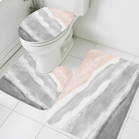 3 Piece Bathroom Rug Set, Gray Beach Waves Non Slip Bath Mat with ...