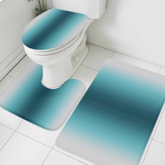 3 Piece Bathroom Rug Set, Grey and Turquoise Gradient Non Slip Bath Mat ...