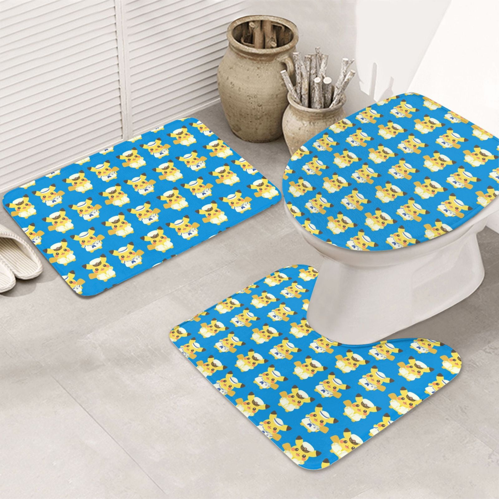 3 Piece Bathroom Rug Set Includes Bath Rug, Contour Mat And Toilet Lid ...