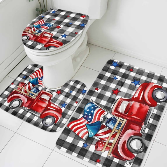 3 Piece Bathroom Rug Set, Independence Day Truck Non Slip Bath Mat with ...