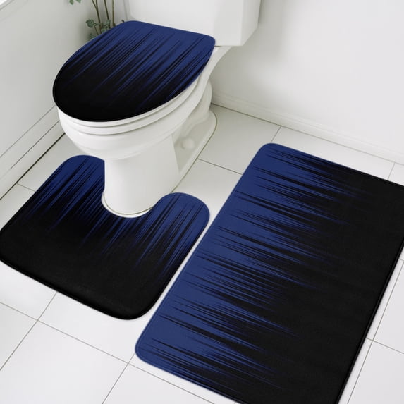 3 Piece Bathroom Rug Set, Navy Blue Black Lines Non Slip Bath Mat with ...