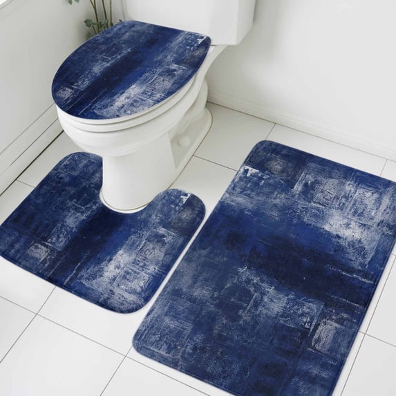 3 Piece Bathroom Rug Set, Navy Blue Non Slip Bath Mat with Contour ...