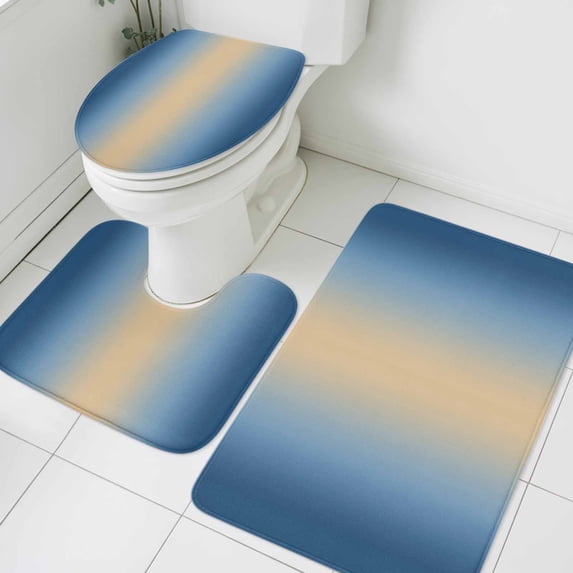3 Piece Bathroom Rug Set, Navy Blue and Yellow Gradient Non Slip Bath ...