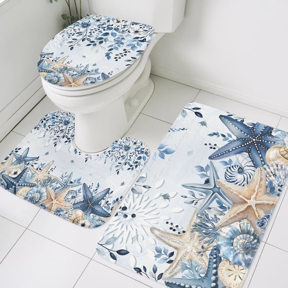 3 Piece Bathroom Rug Set, Ocean Non Slip Bath Mat with Contour Toilet ...