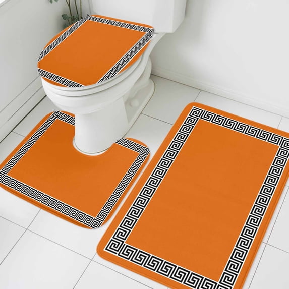 3 Piece Bathroom Rug Set, Orange Non Slip Bath Mat with Contour Toilet ...