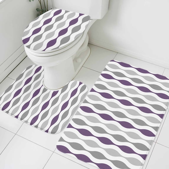 3 Piece Bathroom Rug Set, Purple Grey Non Slip Bath Mat with Contour ...