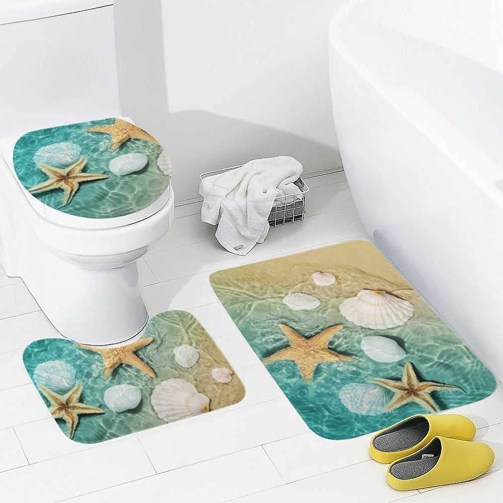 3 Piece Bathroom Rug Set Seashells StarGradient Maritime Beach Toilet ...