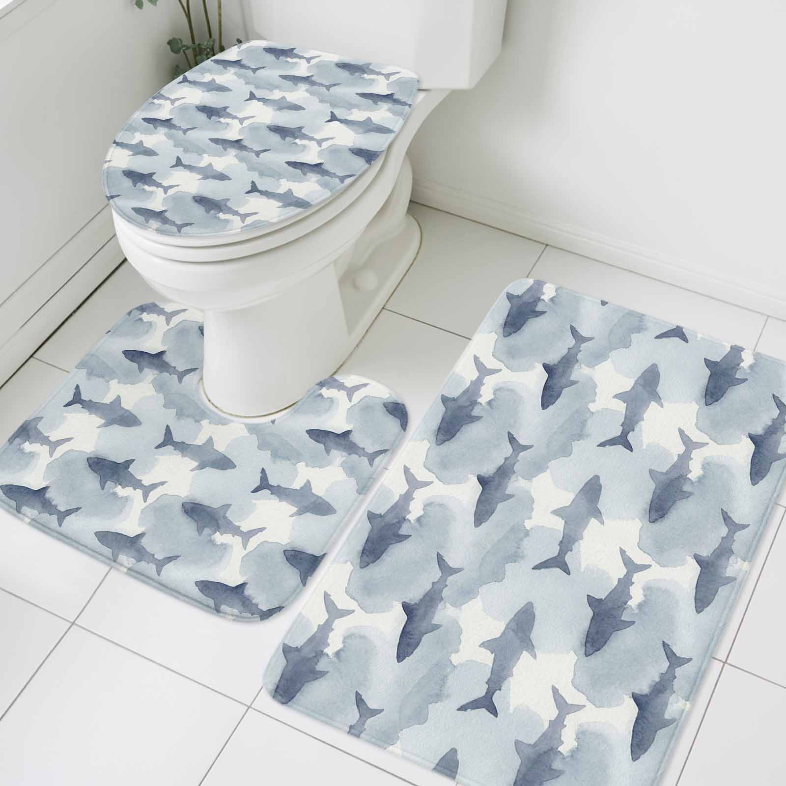 3 Piece Bathroom Rug Set, Sharks Non Slip Bath Mat with Contour Toilet ...