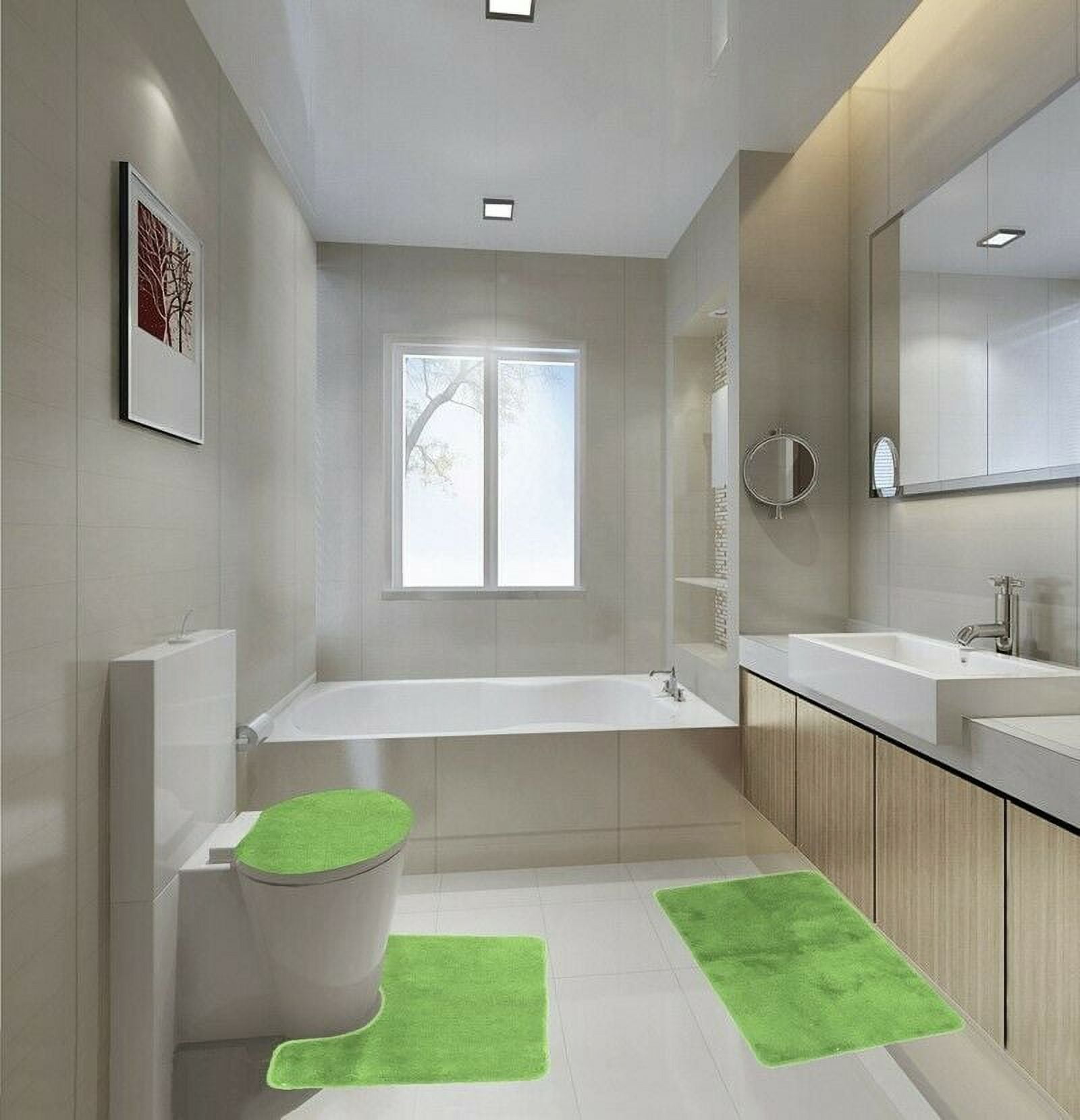 3-Piece Luxurious Chenille Bathroom Rug Set in Lime Green with Non-Slip ...