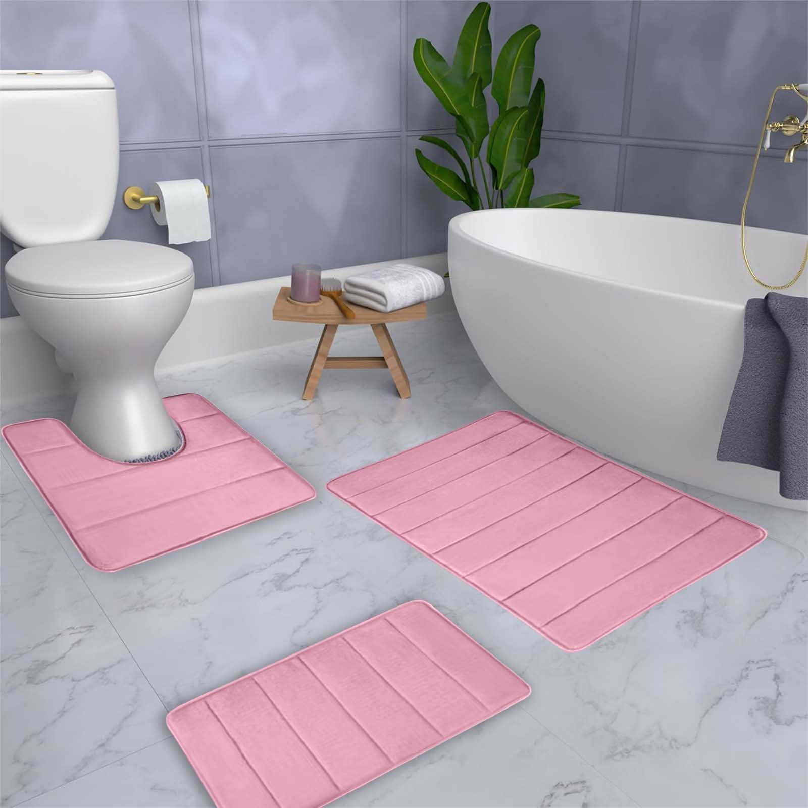 3-Piece Bathroom Rug Set | Slip-Resistant Absorbent Carpet Mats | Solid ...