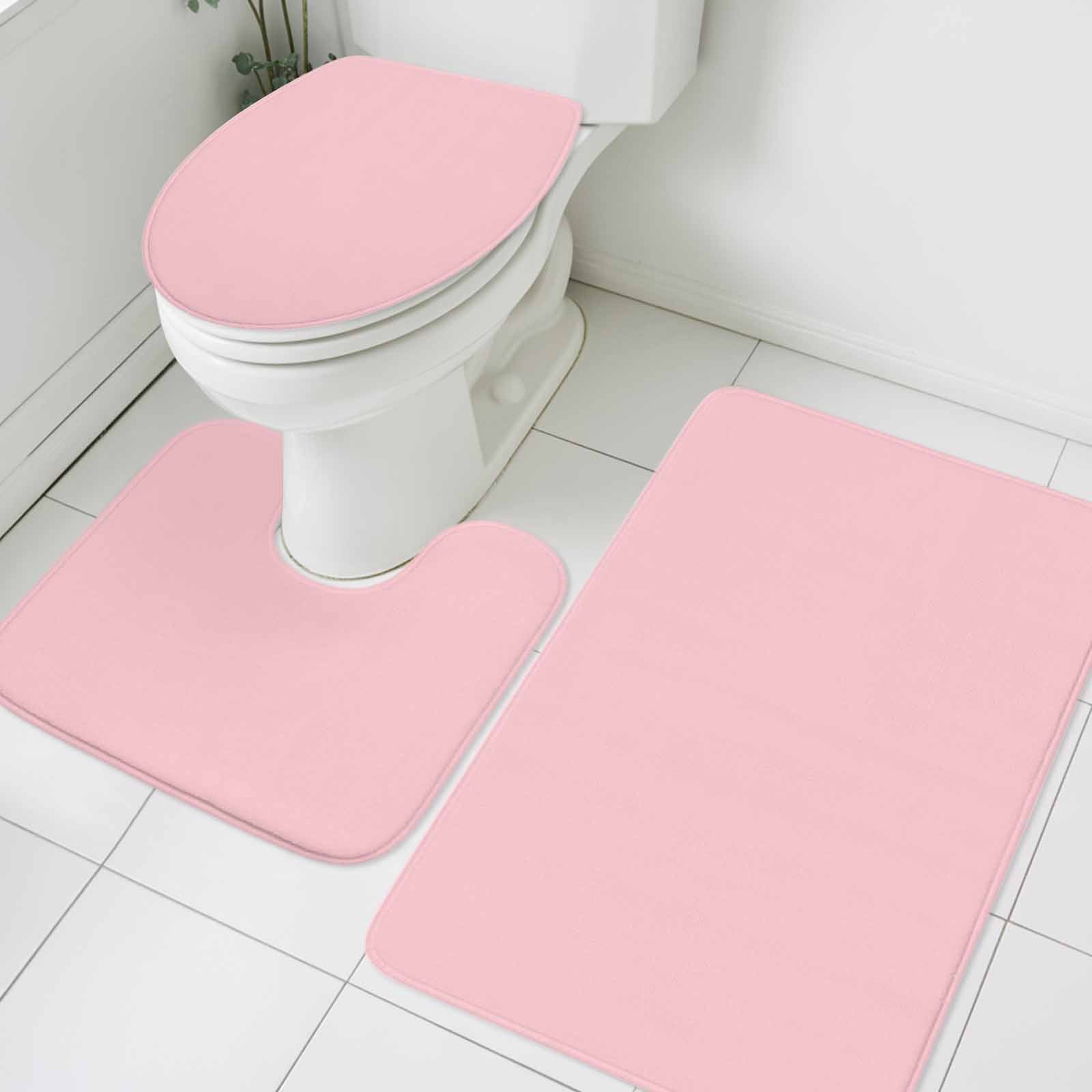 3 Piece Bathroom Rug Set, Soild Color Non Slip Bath Mat with Contour ...