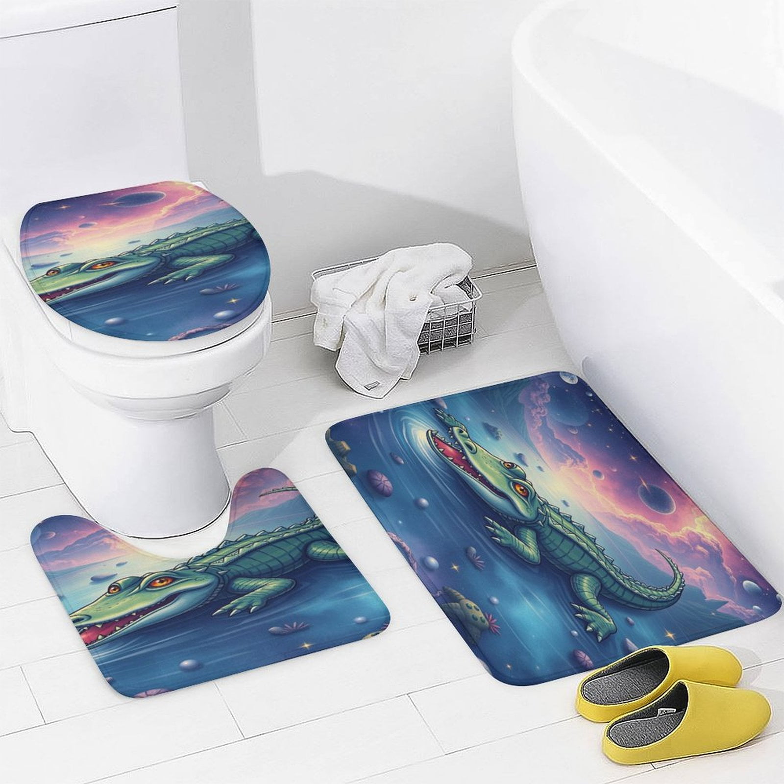 3 Piece Bathroom Rug Set Space Gator Swims Calm Non-Slip Contour Mat ...
