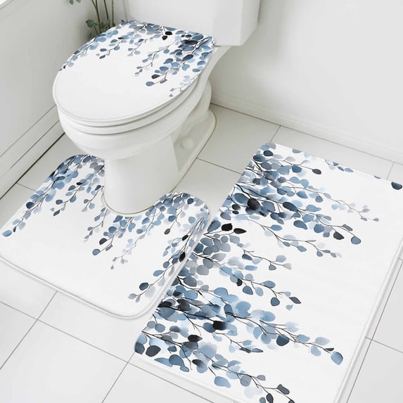 3 Piece Bathroom Rug Set, Spring Non Slip Bath Mat with Contour Toilet ...