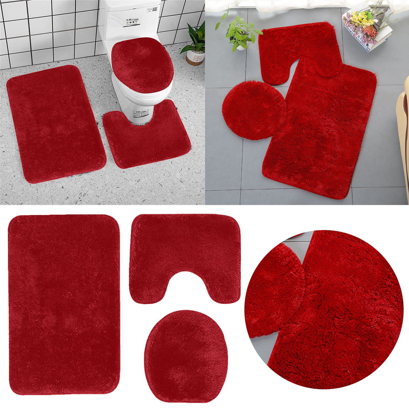 Toilet Rug Kit 3 Piece Bathroom Rug Set Super Soft Toilet Bathroom ...