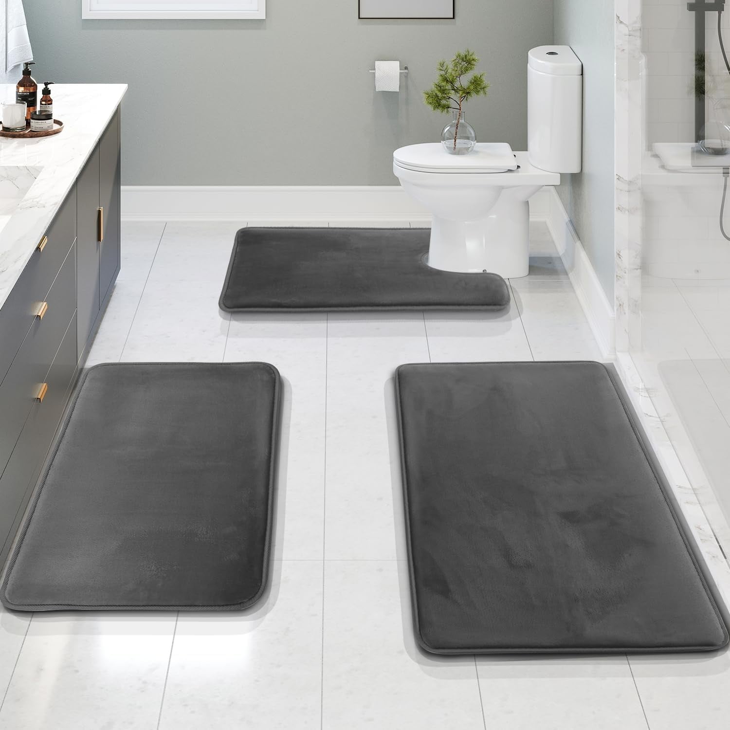 3 Piece Bathroom Rugs Bath Mat Set, Velvet Memory Foam Mats for - Non ...