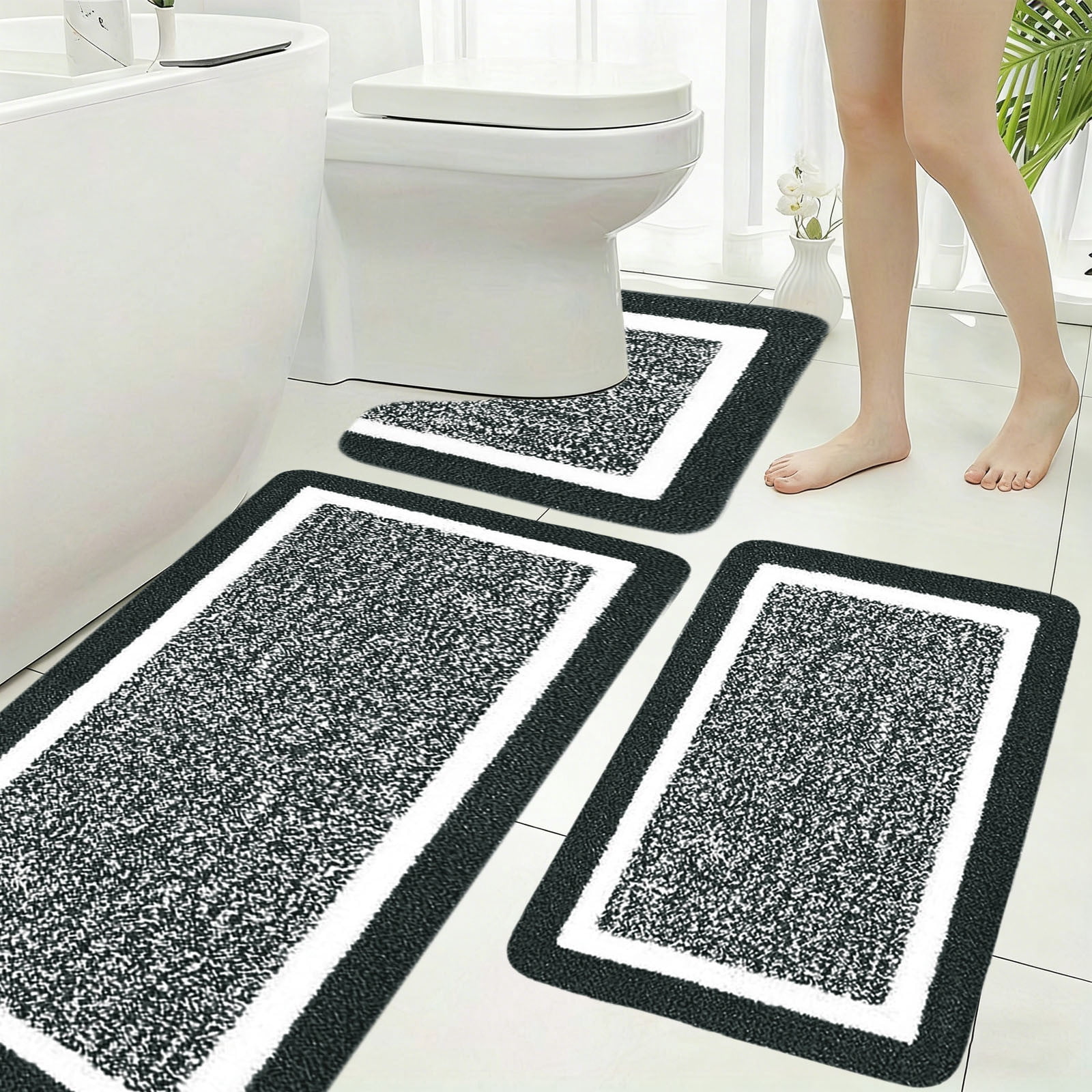 3 Piece Bathroom Rugs Set - Extra Large Non-Slip Bath Mat, U-Shaped ...