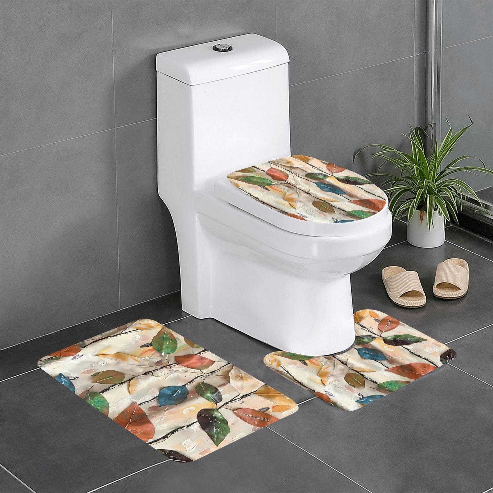 3 Piece Bathroom Rugs Set Flannel Non-Slip U-Shaped Mat For Toilet ...