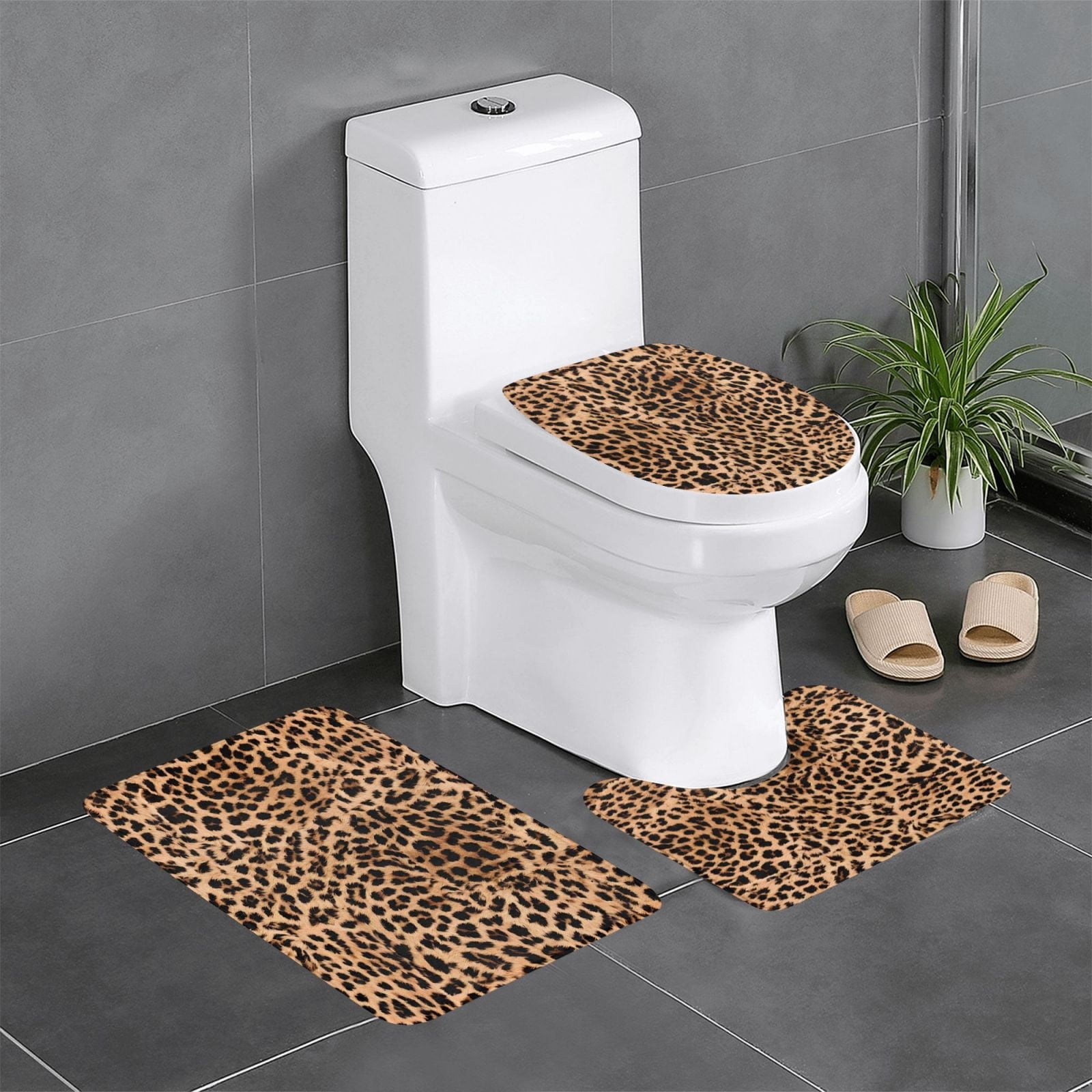 3 Piece Bathroom Rugs Set Flannel Non-Slip U-Shaped Mat For Toilet ...
