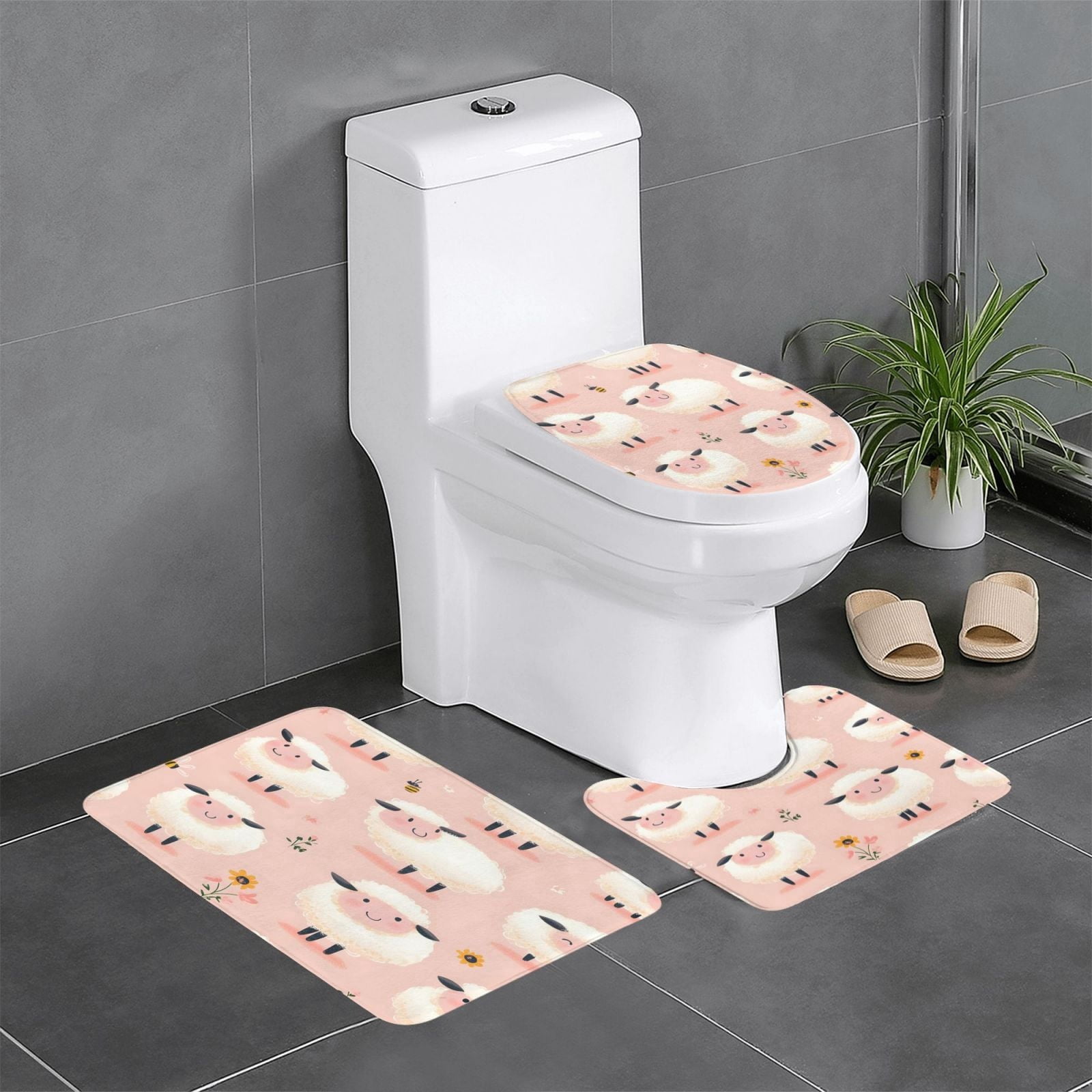 3 Piece Bathroom Rugs Set Flannel Non-Slip U-Shaped Mat For Toilet ...