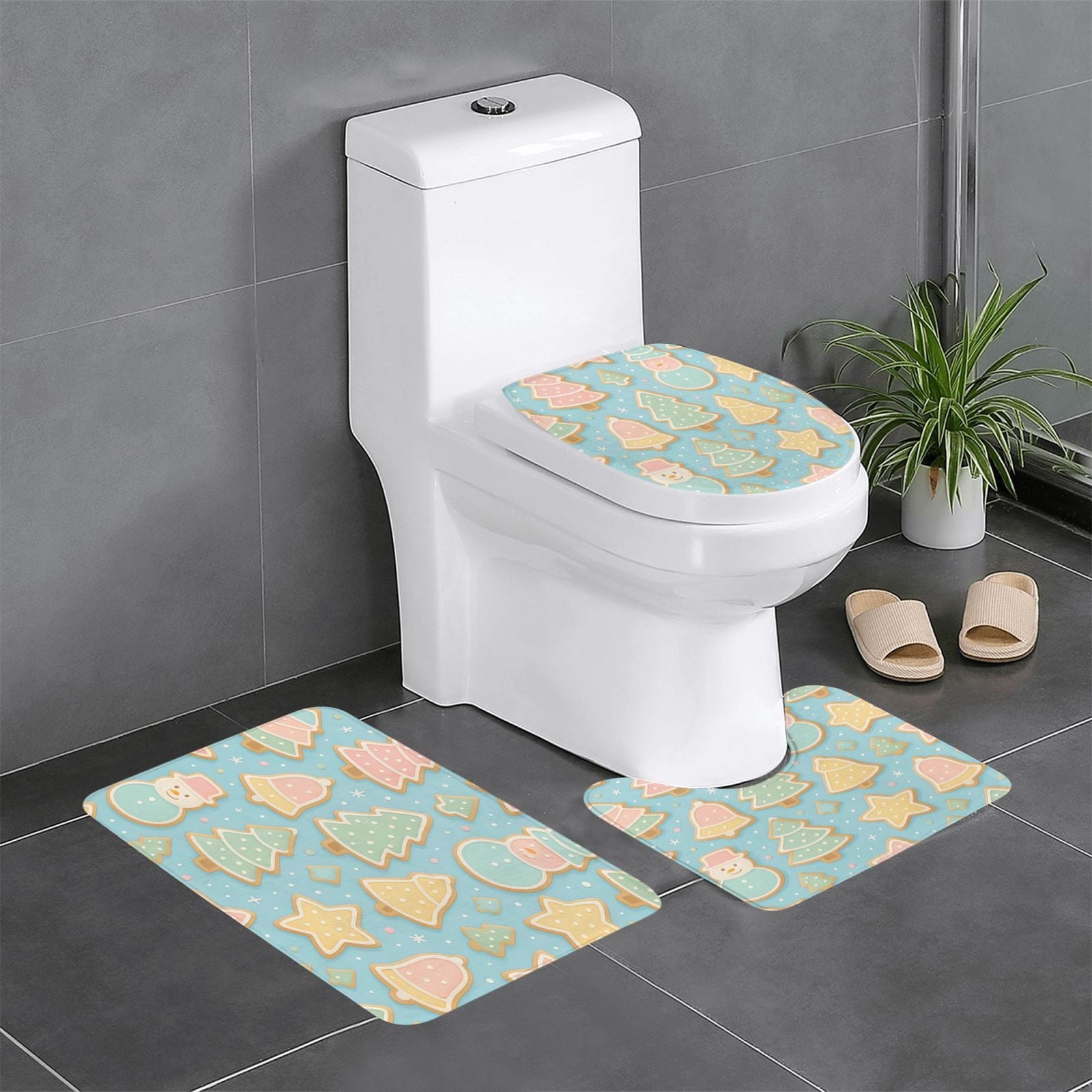 3 Piece Bathroom Rugs Set Flannel Non-Slip U-Shaped Mat For Toilet ...