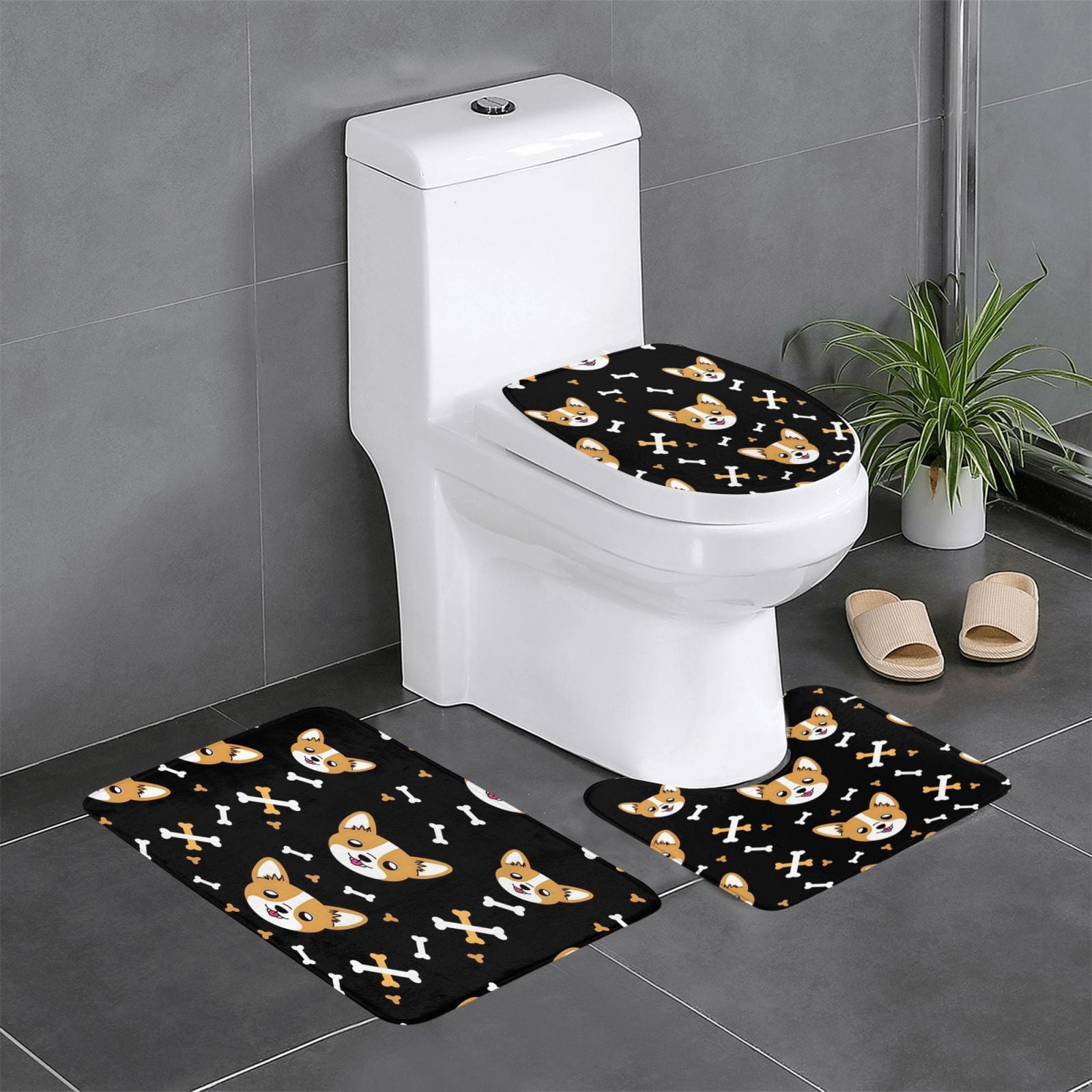 3 Piece Bathroom Rugs Set Flannel Non-Slip U-Shaped Mat For Toilet ...