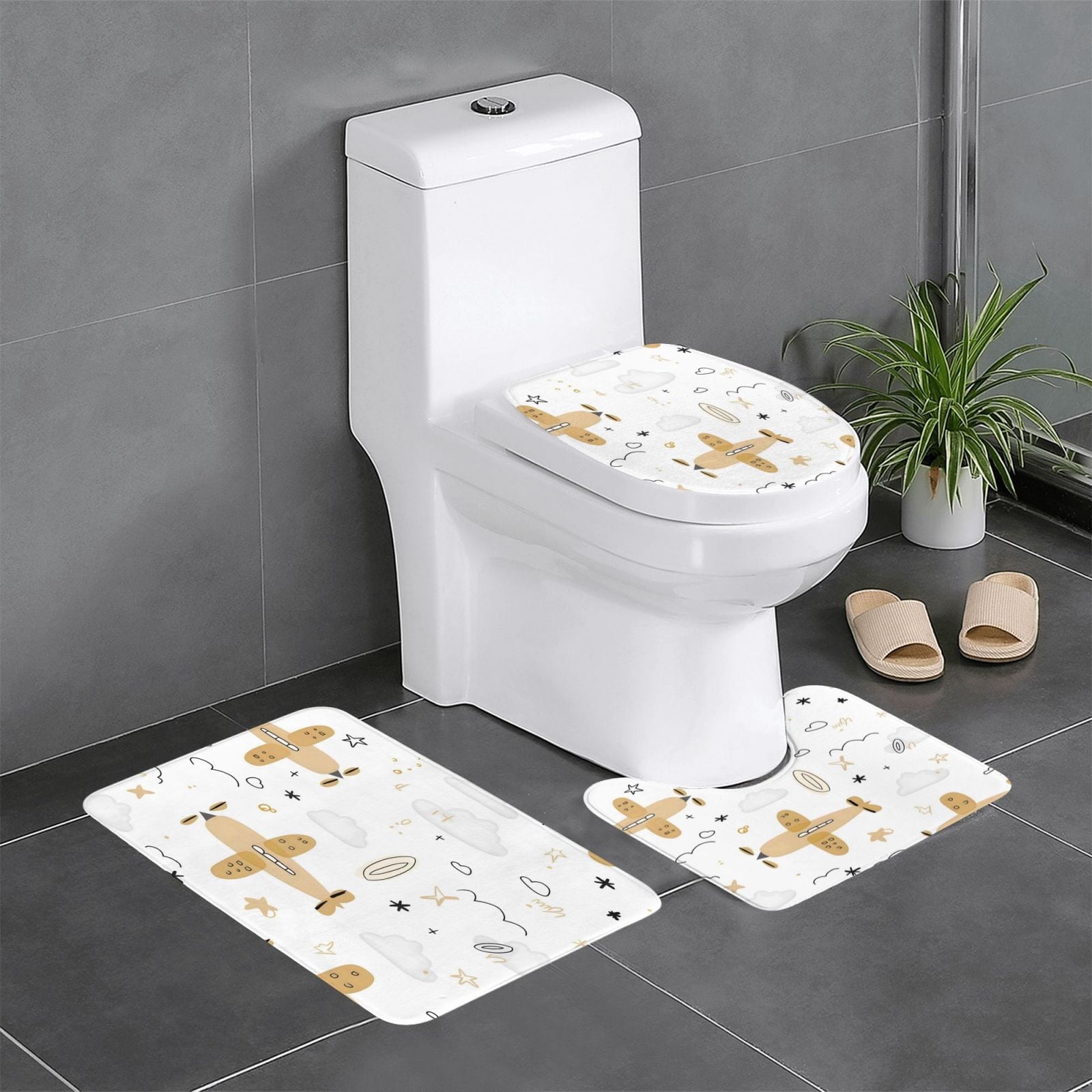 3 Piece Bathroom Rugs Set Flannel Non-Slip U-Shaped Mat For Toilet ...