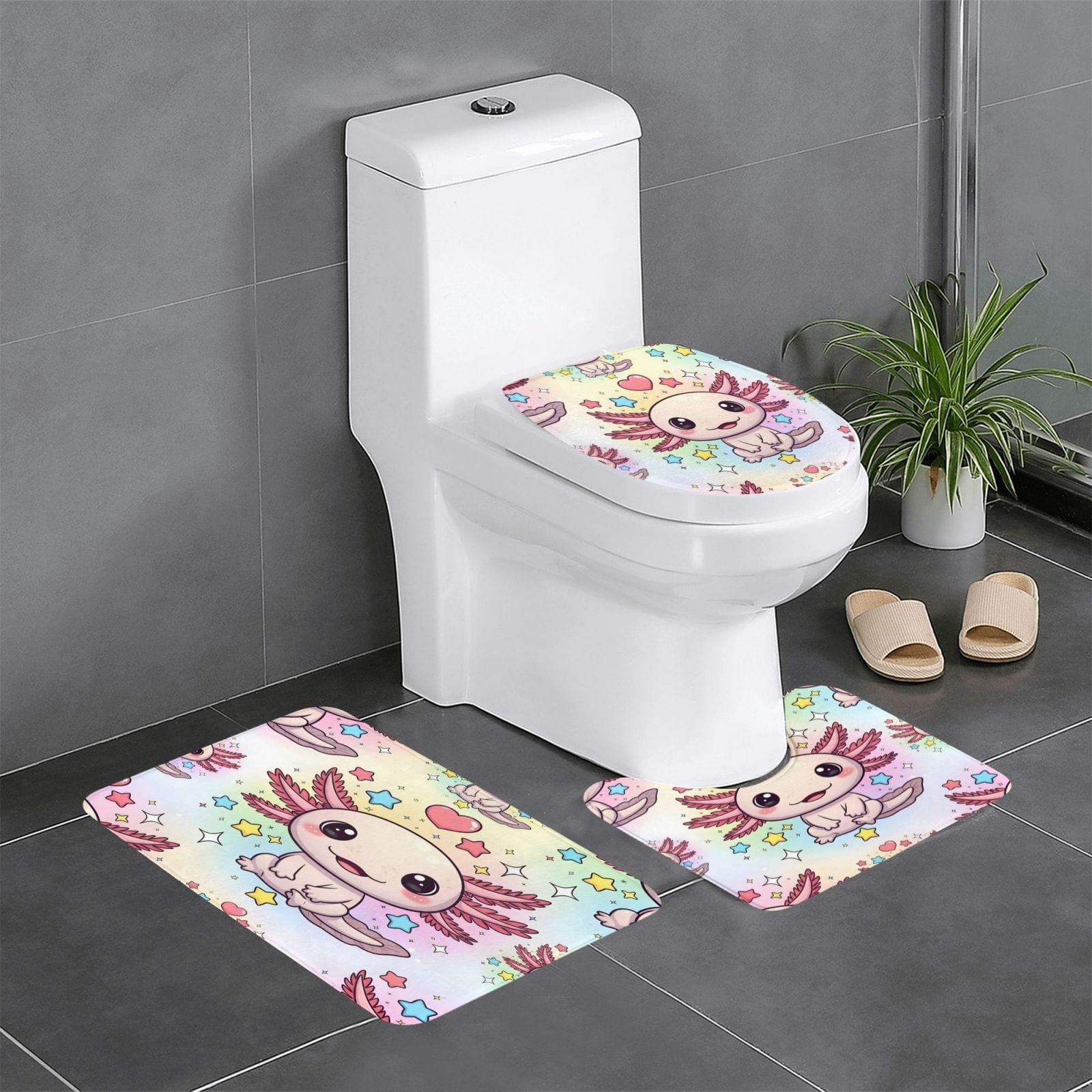 3 Piece Bathroom Rugs Set Flannel Non-Slip U-Shaped Mat For Toilet ...