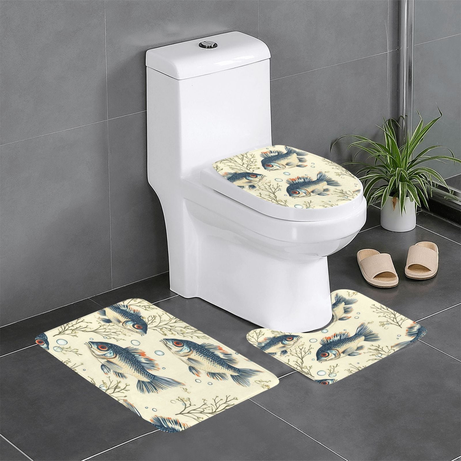 3 Piece Bathroom Rugs Set Flannel Non-Slip U-Shaped Mat For Toilet ...