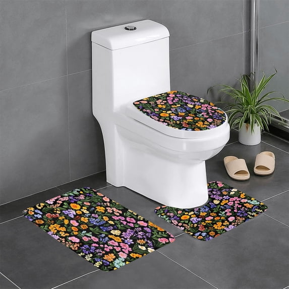 3 Piece Bathroom Rugs Set Flannel Non-Slip U-Shaped Mat For Toilet ...