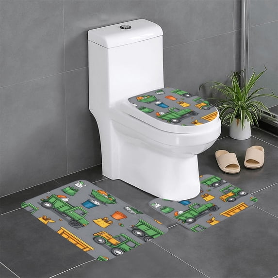 3 Piece Bathroom Rugs Set Flannel Non-Slip U-Shaped Mat For Toilet ...