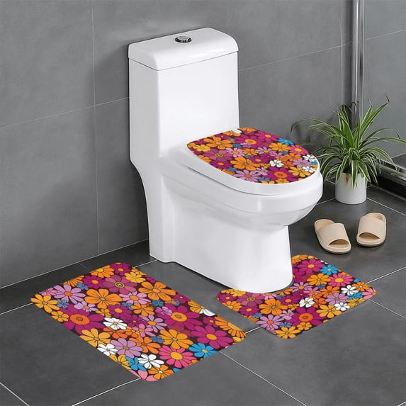 3 Piece Bathroom Rugs Set Flannel Non-Slip U-Shaped Mat For Toilet ...